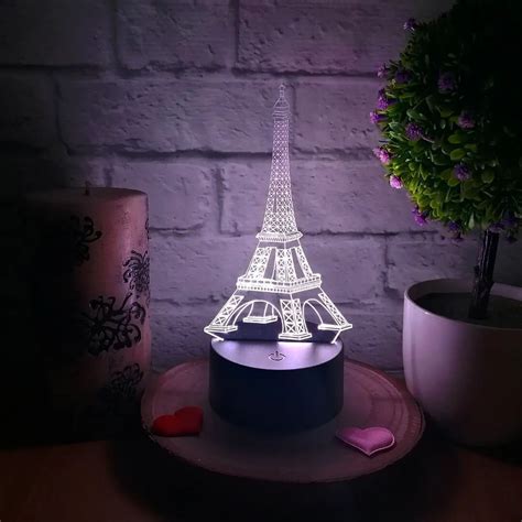 Eiffel Tower Led Light Lamp France Ornament D Illusion Lamp Etsy