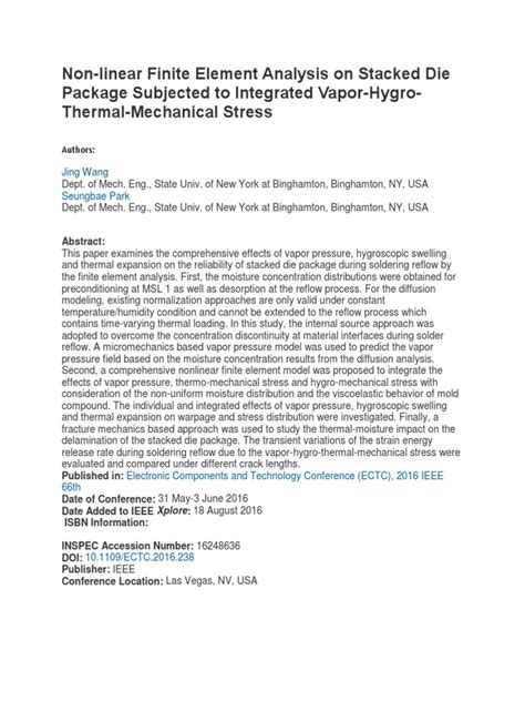Non Linear Finite Element Analysis On Stacked Die Package Subjected To