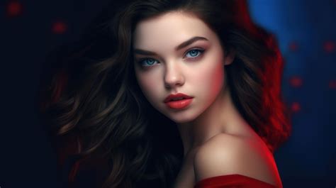 Premium Ai Image A Woman With Blue Eyes And Red Lips Looks At The Camera
