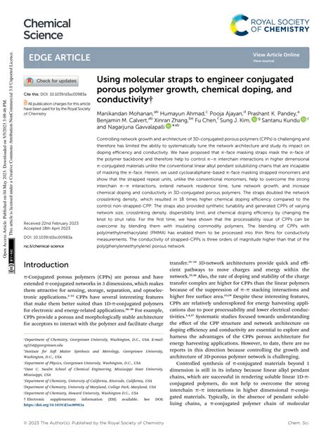 Pdf Using Molecular Straps To Engineer Conjugated Porous Polymer