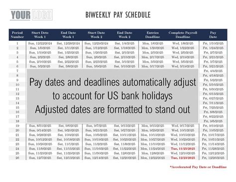 2025 Bi Weekly Payroll Calendar And Schedule Template Excel Download