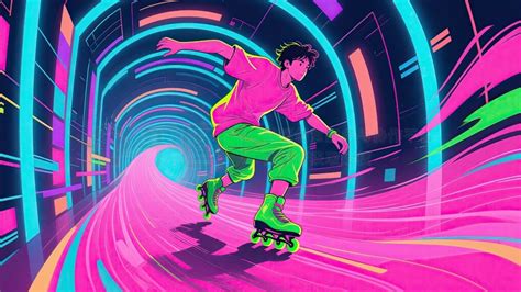 滑行ai数字艺术 少年在炫彩隧道中轮滑滑行姿态潇洒 Ai插画免费下载格式6144像素编号71878332 千图网