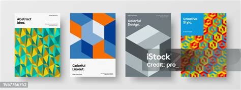 생생한 광고지 A4 디자인 벡터 일러스트 번들 다채로운 모자이크 타일 팜플렛 레이아웃 구성 0명에 대한 스톡 벡터 아트 및 기타