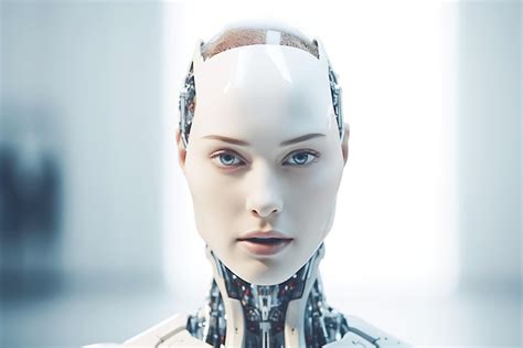 Premium Photo A Humanoid Robot With A Female Face Capable Of Showing