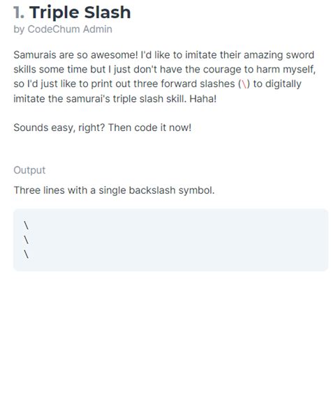 Solved 1 Triple Slash By Codechum Admin Samurais Are So