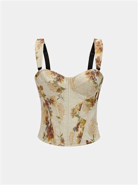Floral Jacquard Corset Top Commense
