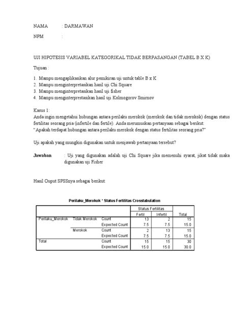 Uji Hipotesis Variabel Kategorikal Tidak Berpasangan Pdf