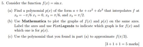 solved 5 consider the function f x sinx a find a