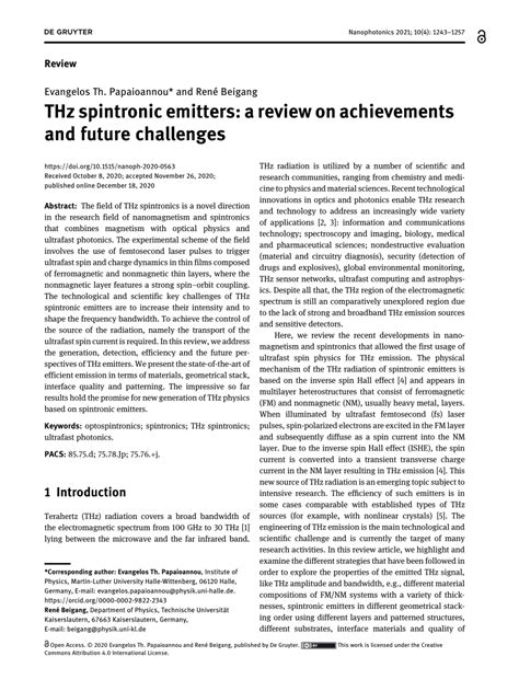Pdf Thz Spintronic Emitters A Review On Achievements And Future