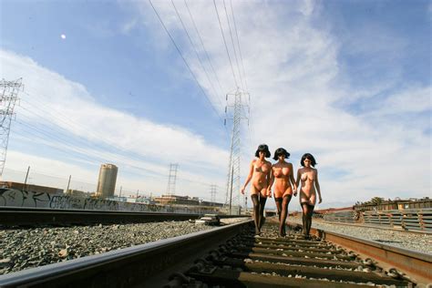 Three Hot Babes Naked On Rails