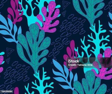 손으로 그린 수중 자연 바다 요소 암초 산호와 원활한 패턴 벡터 스케치 껍데기에 대한 스톡 벡터 아트 및 기타 이미지 껍데기