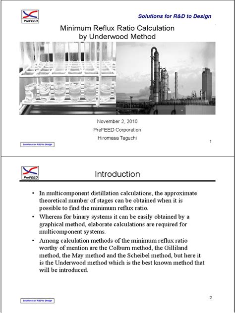 Minimum Reflux Ratio Calculation By Underwood Method Solutions For Randd To Design Pdf