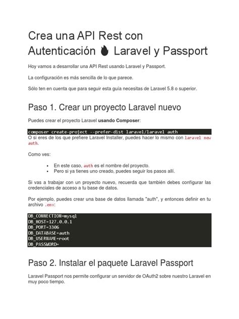 Crea Una Api Rest Con Autenticación Laravel Y Passport Pdf Json