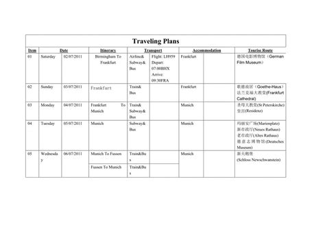 申根签证行程表模板－金锄头文库