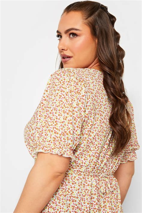 Limited Collection Plus Size Yellow Ditsy Floral Frill Sleeve Top