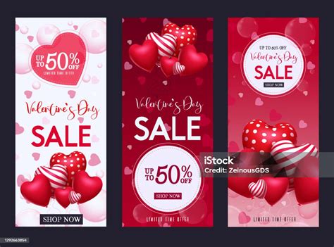 발렌타인 세일 벡터 포스터 배경 발렌타인 데이 50 할인 프로모션 텍스트 쇼핑 광고 디자인에 대 한 부동 풍선 하트 요소 3차원 형태에 대한 스톡 벡터 아트 및 기타 이미지