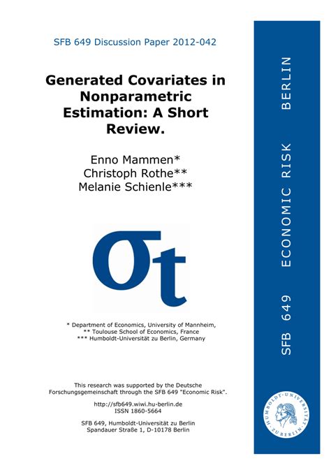 Pdf Generated Covariates In Nonparametric Estimation A Short Review