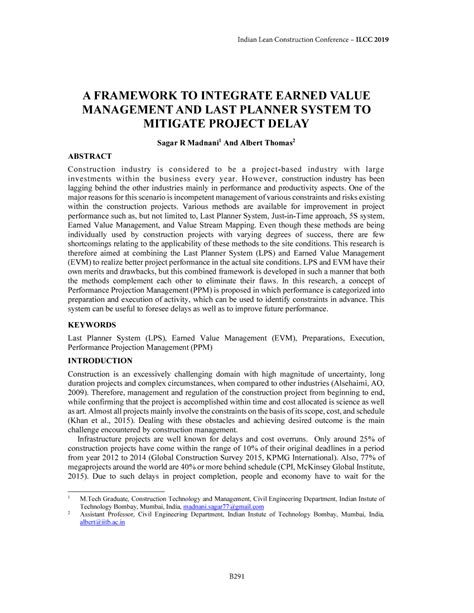 Pdf A Framework To Integrate Earned Value Management And Last Planner System To Mitigate