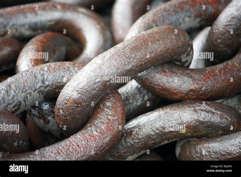 A Close Up Photograph Of Rusty Chain Links Stock Photo Alamy