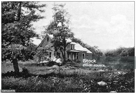 중간 국가의 역사적인 마을의 골동품 흑백 사진 뉴 버그 윌리엄스 하우스 19세기에 대한 스톡 벡터 아트 및 기타 이미지 19