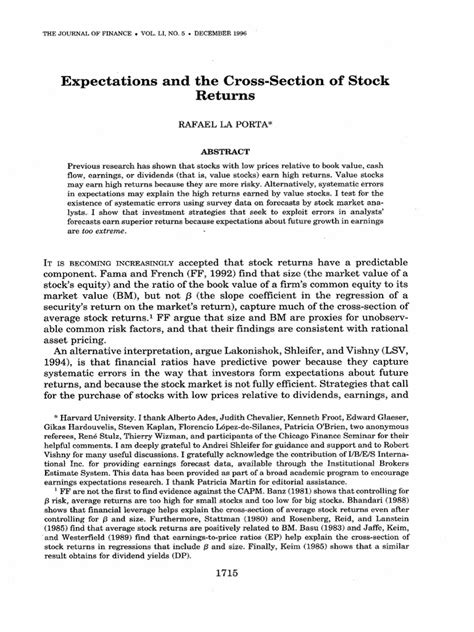 Expected Stock Returns Pdf Stocks Forecasting