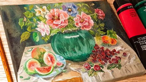 꽃이 담긴 꽃병 그리는 방법 아크릴화 힐링영상 Youtube