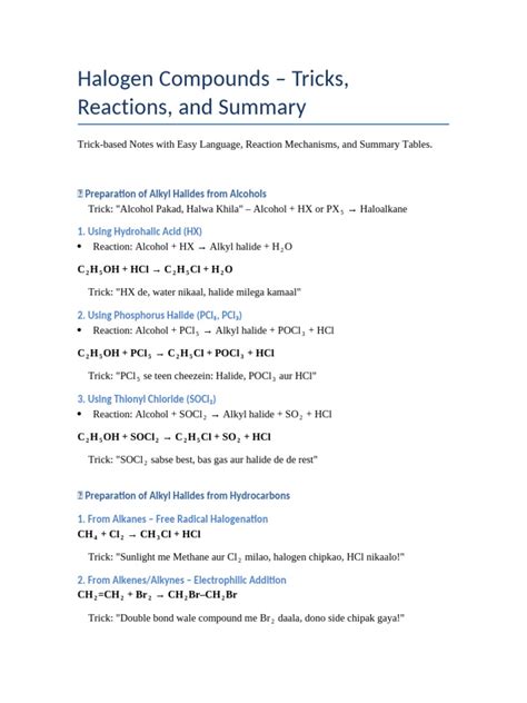 Halogen Compounds Final Notes Pdf