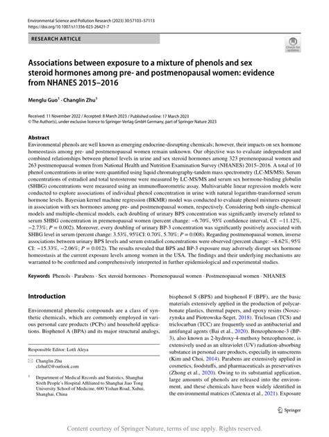 Associations Between Exposure To A Mixture Of Phenols And Sex Steroid Hormones Among Pre And