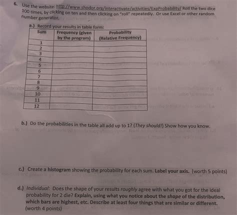 Solved 100 Times By Clicking On Ten And Then Clicking On Roll Repeatedly Or Use Excel Or