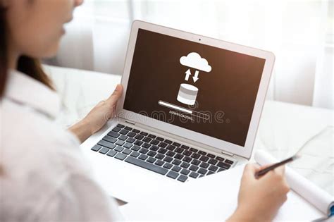 People Using Cloud Drive Technology Download Or Upload Load Save Files From Internet Cloud