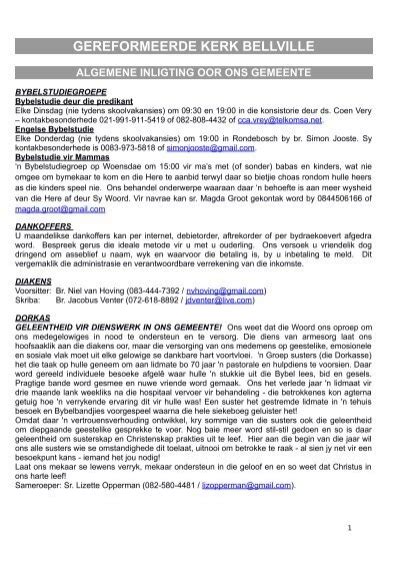 Algemene Inligting Oor Ons Gemeente Die Gereformeerde Kerk