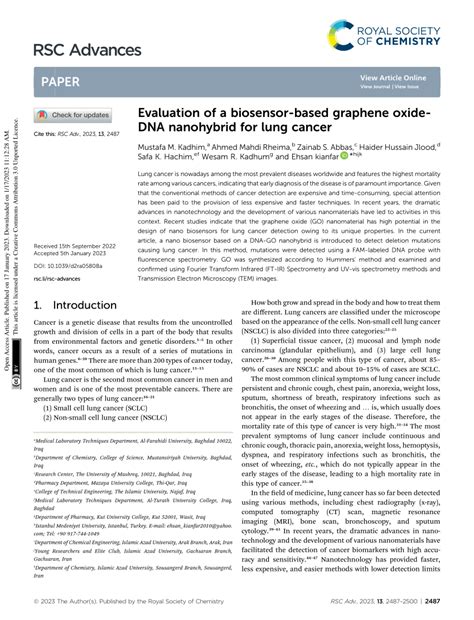Pdf Evaluation Biosensor Based Graphene Oxide Dna Nanohybrid For Lung