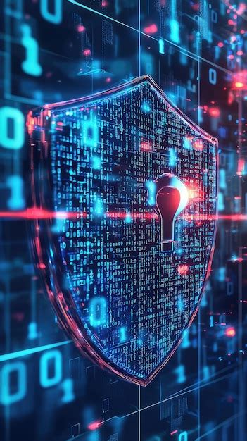 Digital Security Shield With Encrypted Binary Code Flowing Representing