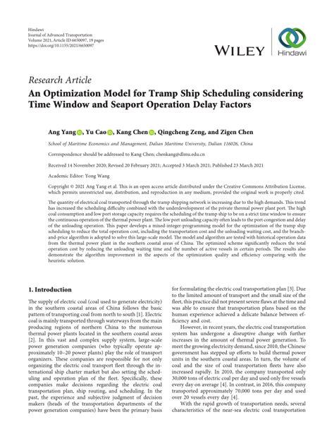 Pdf An Optimization Model For Tramp Ship Scheduling Considering Time