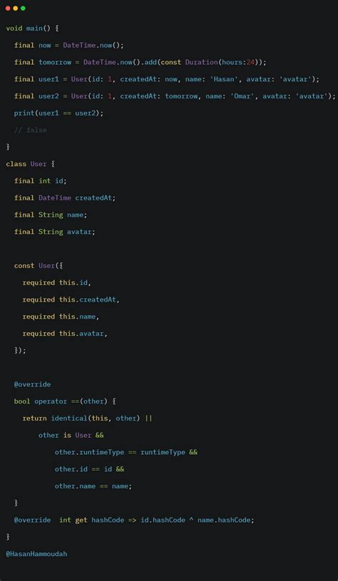Hasan Hammoudah On Linkedin Dartprogramming Equalityoperator Codesimplicity