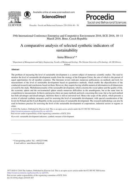 Pdf A Comparative Analysis Of Selected Synthetic Indicators Of