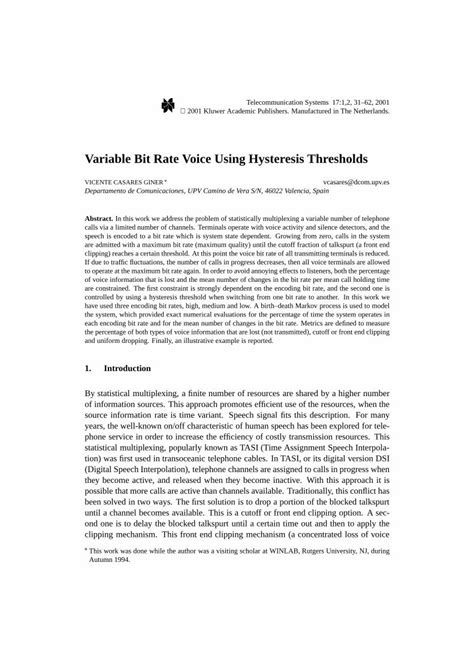 Pdf Variable Bit Rate Voice Using Hysteresis Thresholds Dokumentips