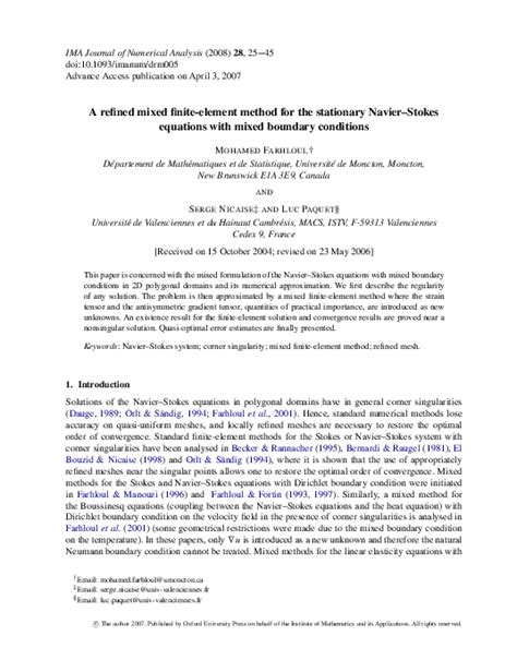 Pdf A Refined Mixed Finite Element Method For The Stationary Navier Stokes Equations With