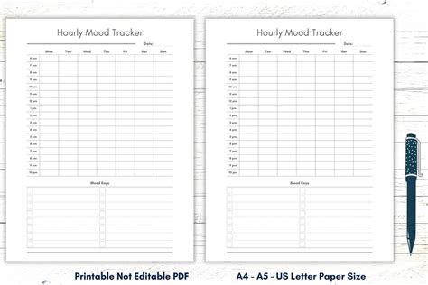 Hourly Mood Tracker Printable Template Mood Tracker Journal Mood