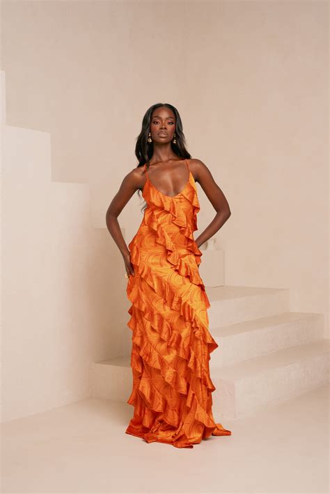 Iza Orange Ruffle Maxi Dress Orange Bridesmaid Dresses Orange Maxi