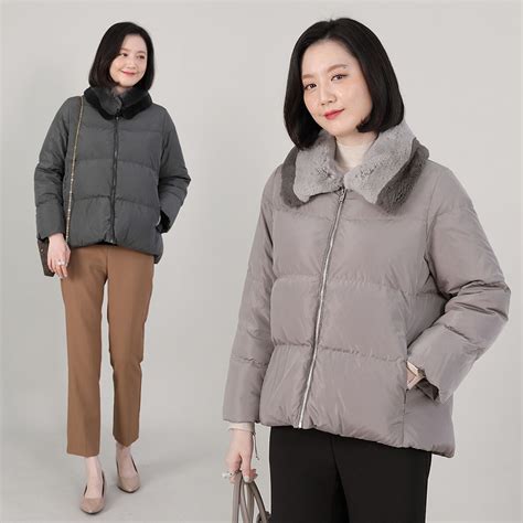 포스티 투톤 토끼털 카라 구스 거위털 패딩 여성 겨울 숏 점퍼 J10257