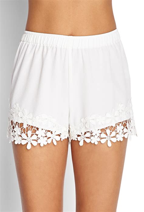 Lyst Forever 21 Crochet Crepe Woven Shorts In White