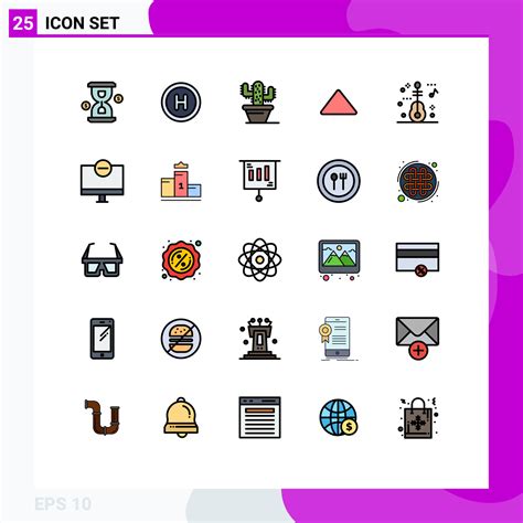 25 Thematic Vector Filled Line Flat Colors And Editable Symbols Of Computers Music Nature Guitar