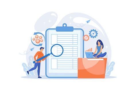 돋보기가있는 재무 분석가는 클립 보드의 현금 흐름표를 봅니다 현금 흐름표 현금 흐름 관리 재무 계획 개념flat 벡터 현대 일러스트 레이 션 개념에 대한 스톡 벡터 아트 및