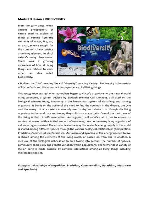Module 3 Lesson 2 Biodiversity Pdf Taxonomy Biology Biology