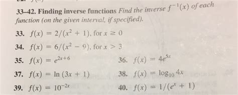 Solved Finding Inverse Functions Find The Inverse F Chegg