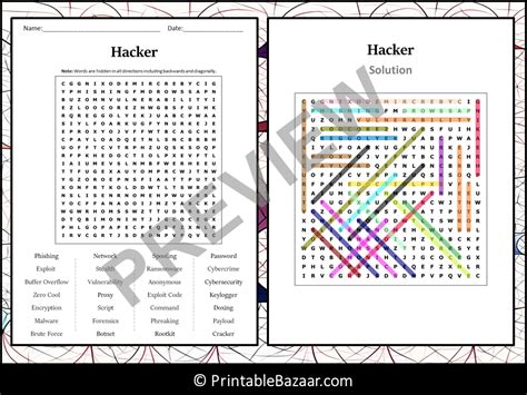 Hacker Word Search Puzzle Worksheet Activity Teaching Resources