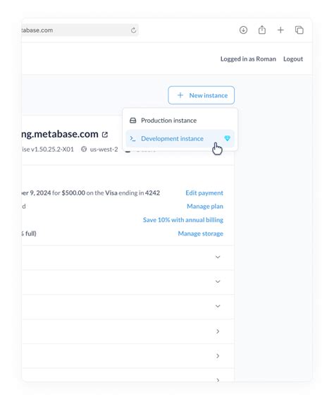 Development Instances Metabase Documentation