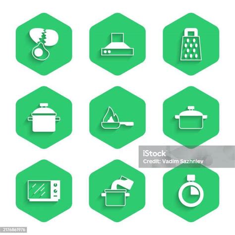 프라이팬 요리 냄비 스톱워치 전자 레인지 강판 및 깨진 계란 아이콘을 설정합니다 벡터 가정 생활에 대한 스톡 벡터 아트 및 기타 이미지 Istock