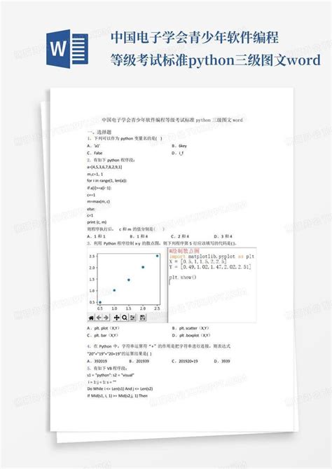 中国电子学会青少年软件编程等级考试标准python三级图文word模板下载编号qgbjeeoz熊猫办公